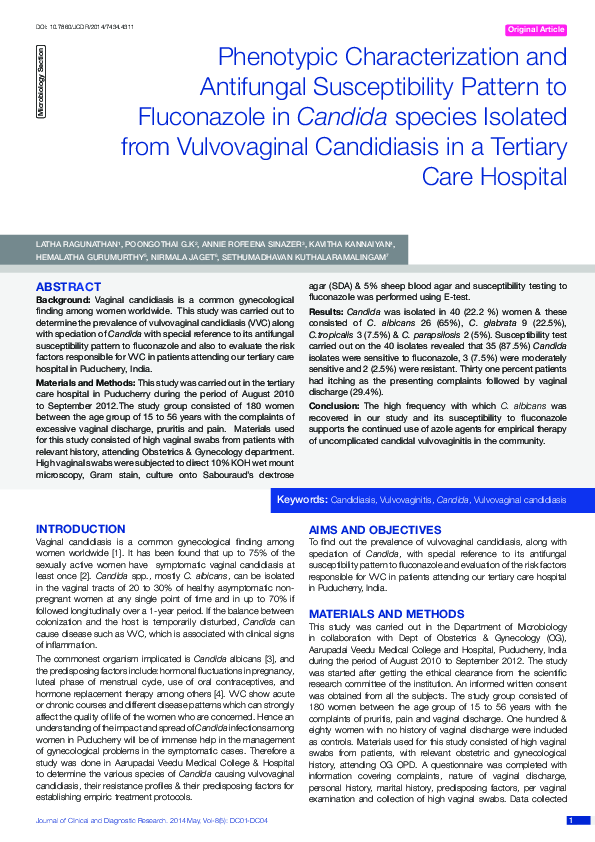 (PDF) Phenotypic Characterization and Antifungal Susceptibility Pattern to Fluconazole in ...