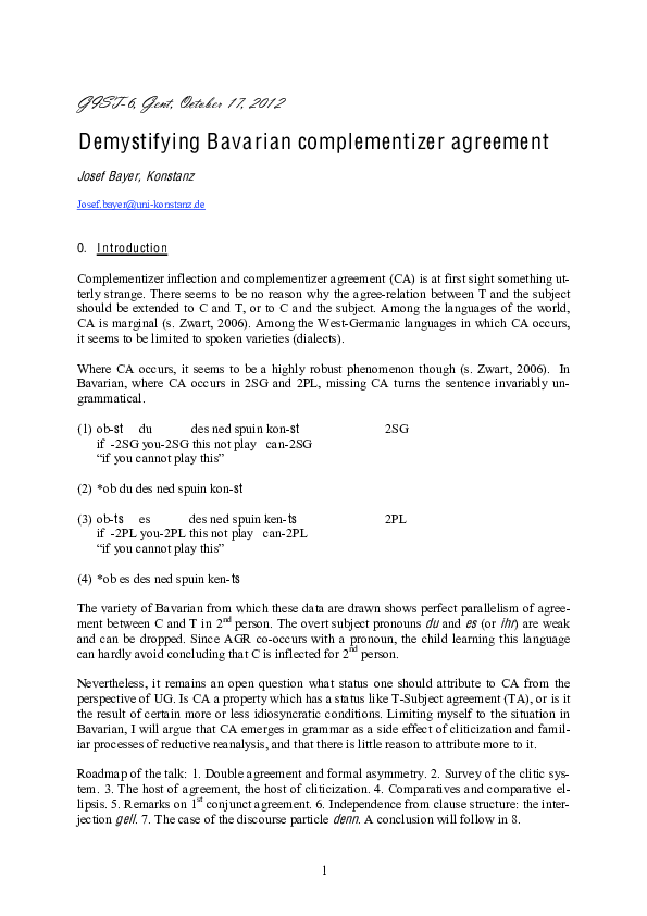 (PDF) Demystifying Bavarian complementizer agreement