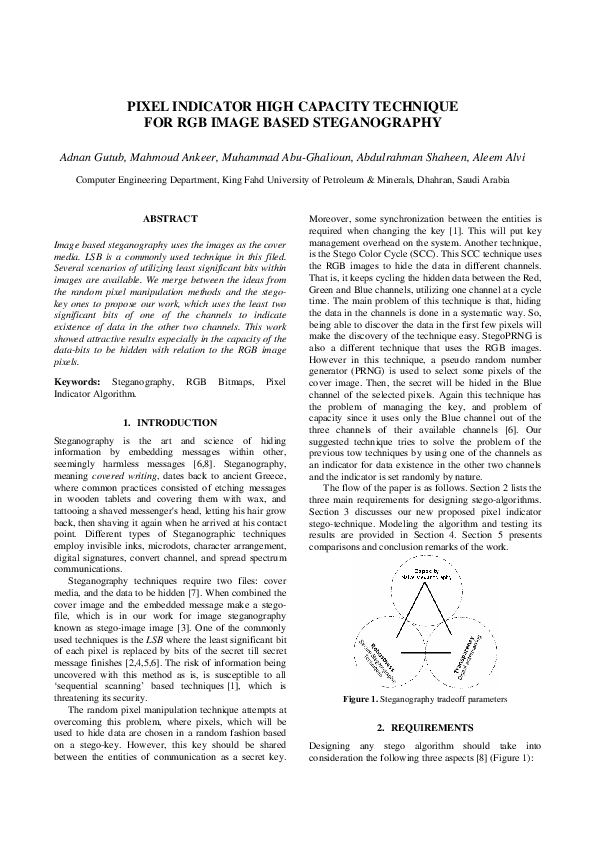 (PDF) Pixel Indicator High Capacity Technique for RGB Image Based Steganography