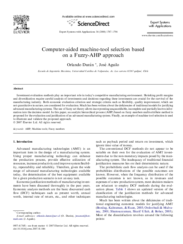 (PDF) Computer-aided machine-tool selection based on a Fuzzy-AHP approach
