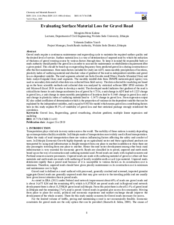 (PDF) Evaluating Surface Material Loss for Gravel Road