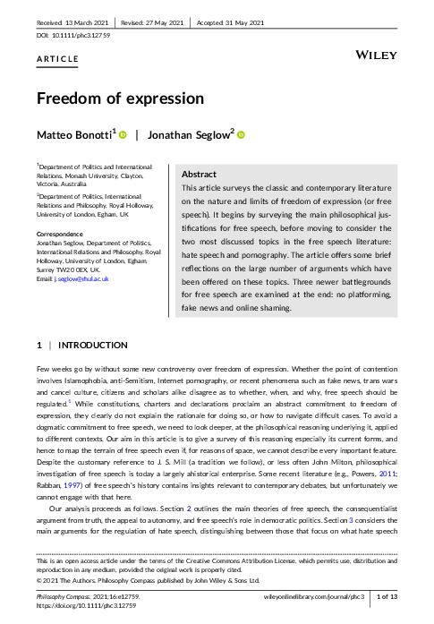 (PDF) Freedom of expression
