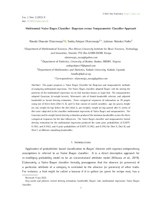 (PDF) Multinomial Naïve Bayes Classifier: Bayesian versus Nonparametric ...