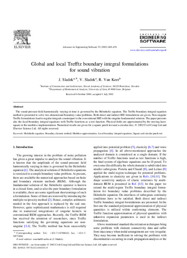 (PDF) Global and local Trefftz boundary integral formulations for sound vibration