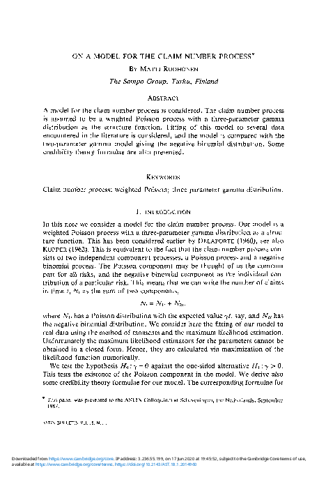(PDF) On A Model for the Claim Number Process