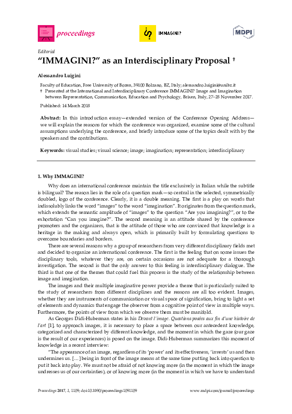 (PDF) “IMMAGINI?” as an Interdisciplinary Proposal