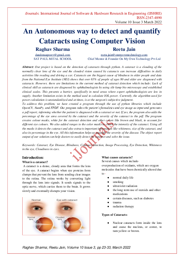 (PDF) An Autonomous way to detect and quantify Cataracts using Computer ...