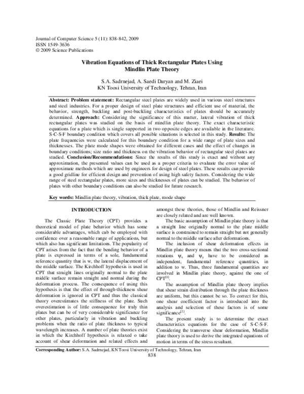 Pdf Vibration Equations Of Thick Rectangular Plates Using Mindlin Plate Theory