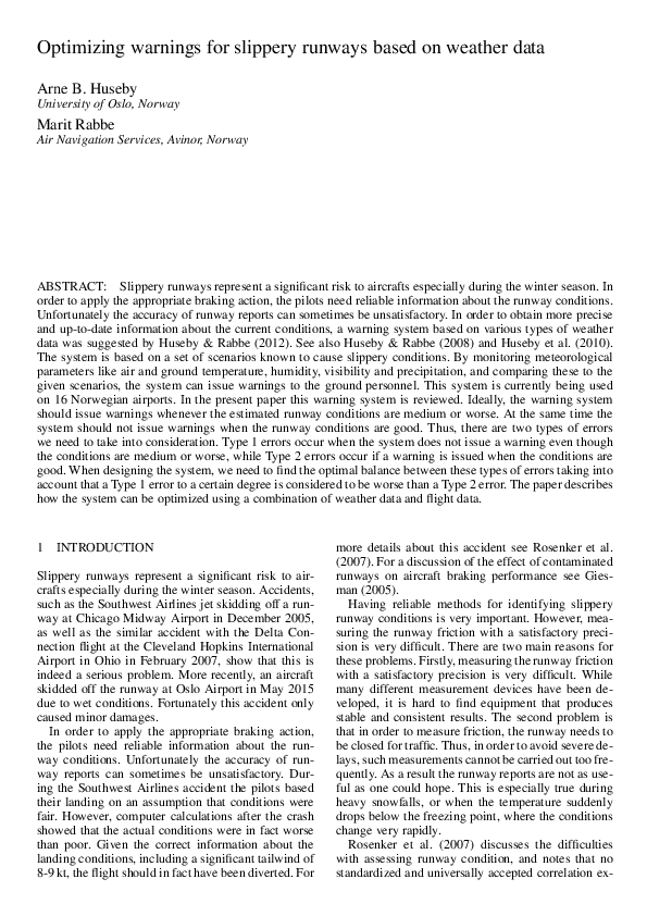 (PDF) Optimizing warnings for slippery runways based on weather data