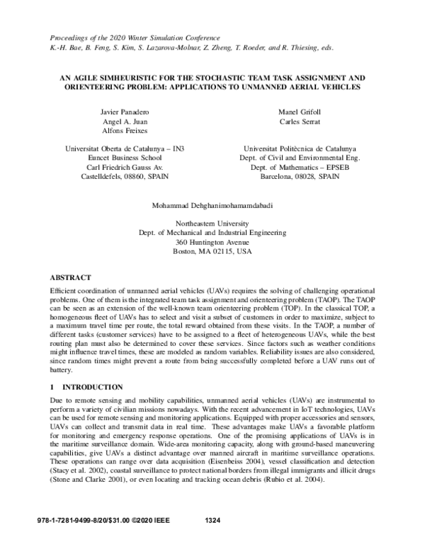 Pdf An Agile Simheuristic For The Stochastic Team Task Assignment And Orienteering Problem