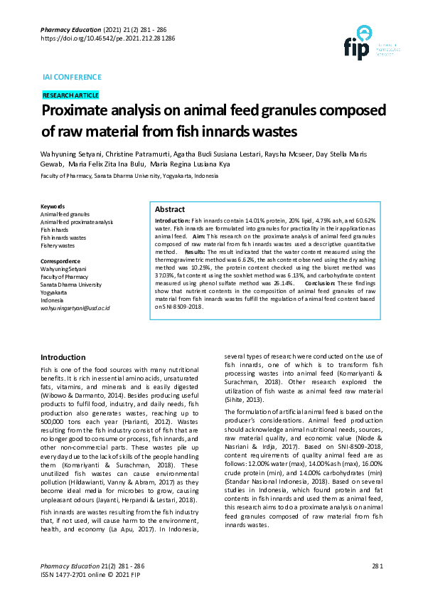 (PDF) Proximate analysis on animal feed granules composed of raw ...