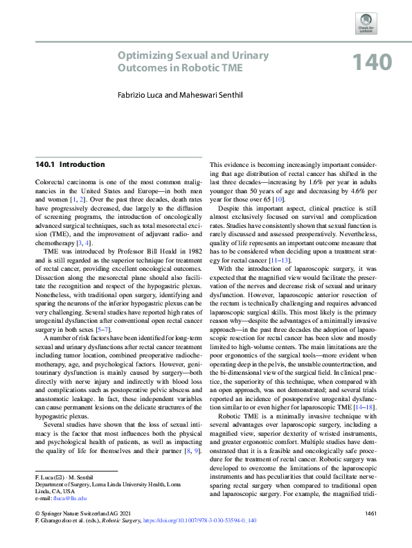 (PDF) Optimizing Sexual and Urinary Outcomes in Robotic TME