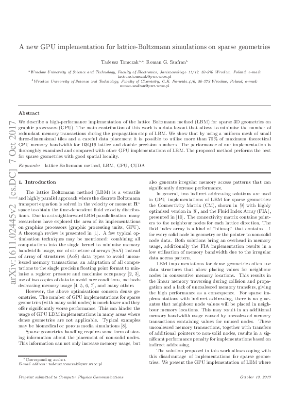 Pdf A New Gpu Implementation For Lattice Boltzmann Simulations On