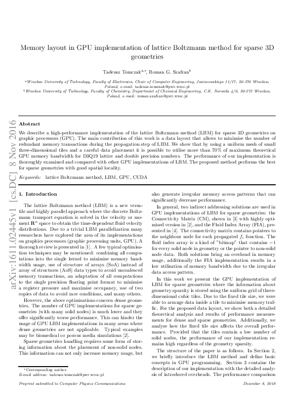 Pdf Memory Layout In Gpu Implementation Of Lattice Boltzmann Method For Sparse 3d Geometries