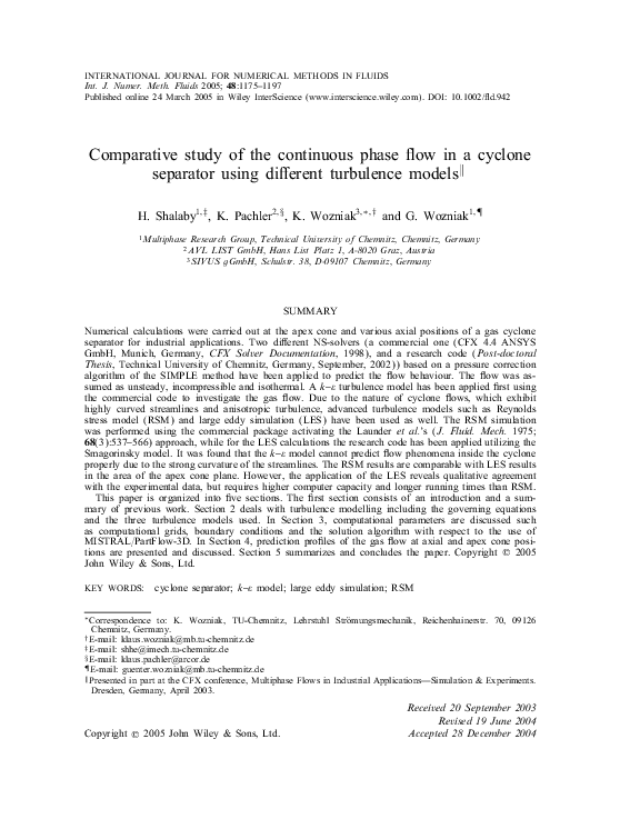 (PDF) Comparative study of the continuous phase flow in a cyclone ...
