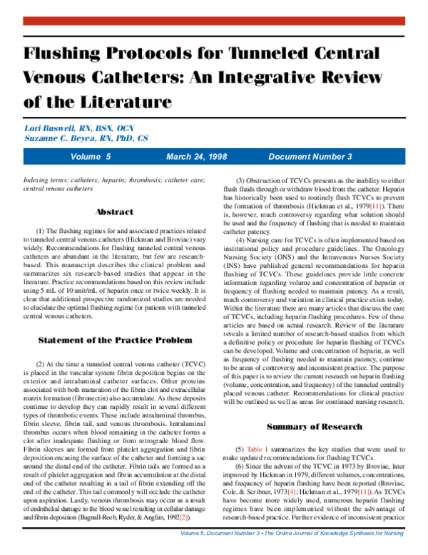 (PDF) Flushing Protocols for Tunneled Central Venous Catheters: An ...