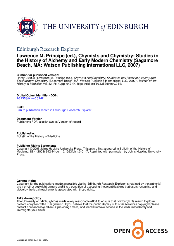 (PDF) Alchemy's Impact on Early Modern Chemistry