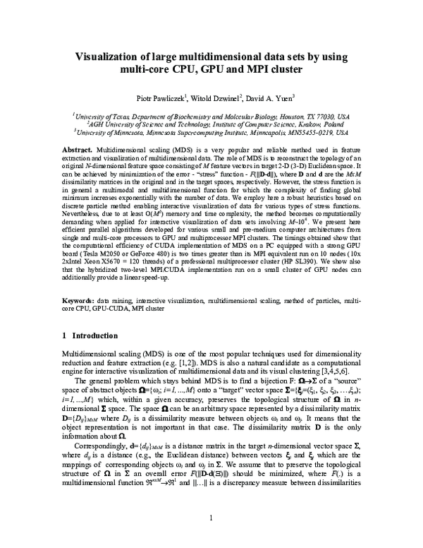 (PDF) Visualization of large multidimensional data sets by using multi-core CPU, GPU and MPI cluster