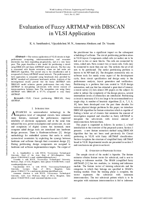 (PDF) Evaluation Of Fuzzy Artmap With Dbscan In Vlsi Application