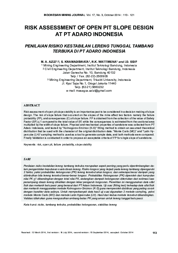 (PDF) Risk Assessment of Open Pit Slope Design at PT Adaro Indonesia