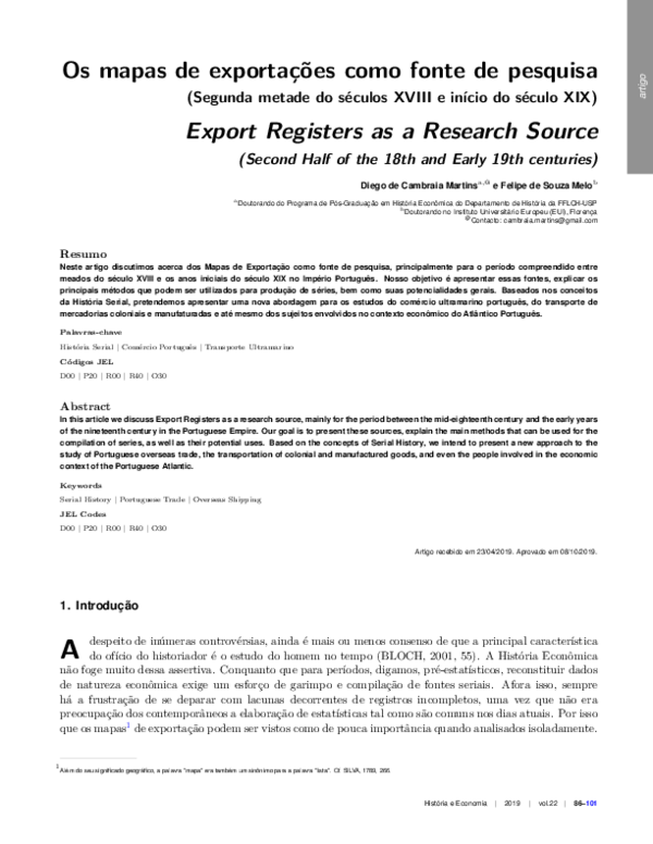 (PDF) Os mapas de exportações como fonte de pesquisa (segunda metade do ...