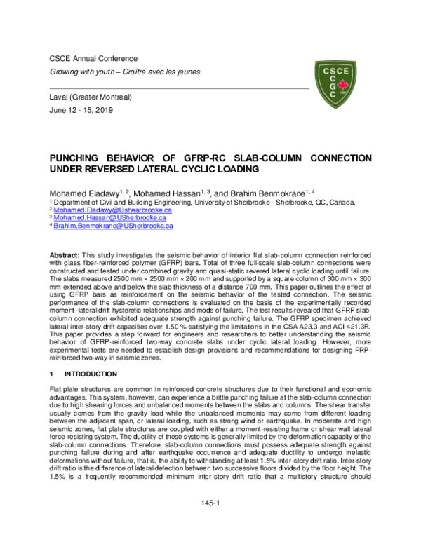 (PDF) Punching Behavior of GFRP-RC Slab-Column Connection Under Reversed Lateral Cyclic Loading