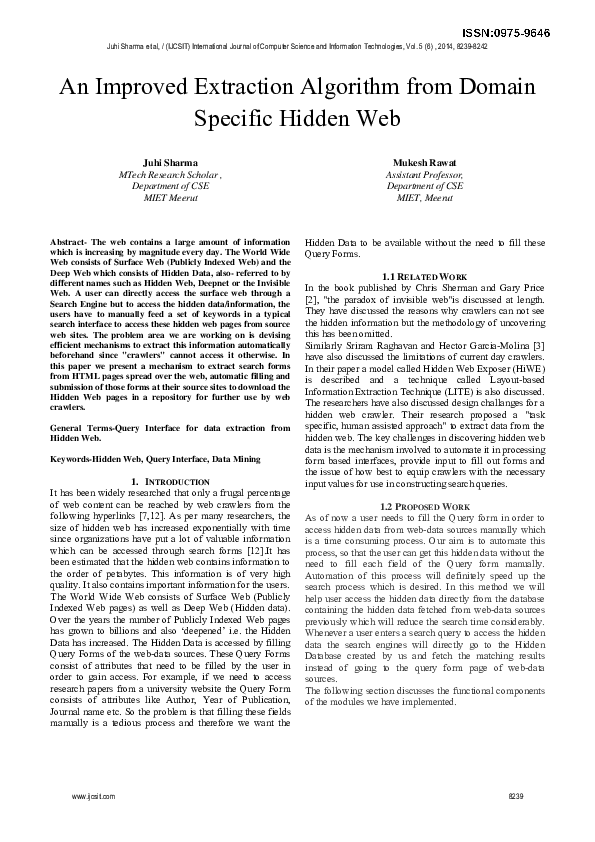 Pdf An Improved Extraction Algorithm From Domain Specific Hidden Web
