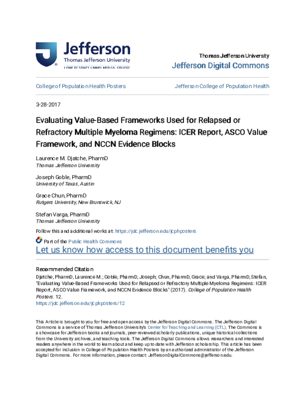 (PDF) Evaluating Value-Based Frameworks Used for Relapsed or Refractory Multiple Myeloma ...