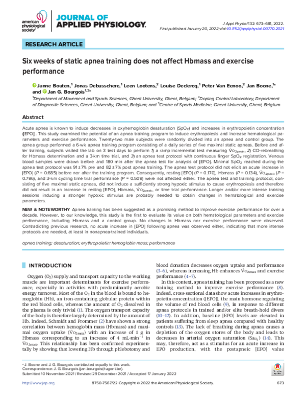 (PDF) Six weeks of static apnea training does not affect Hbmass and ...