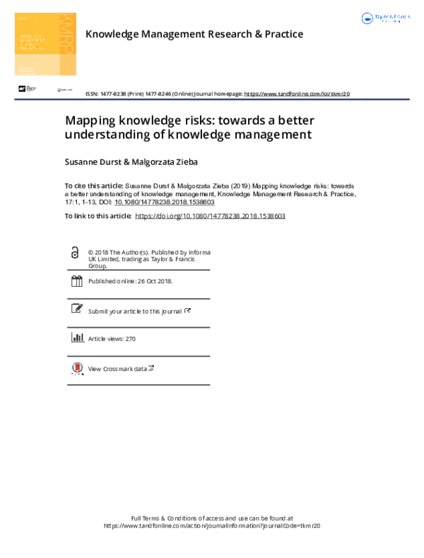 (PDF) Mapping knowledge risks: towards a better understanding of ...