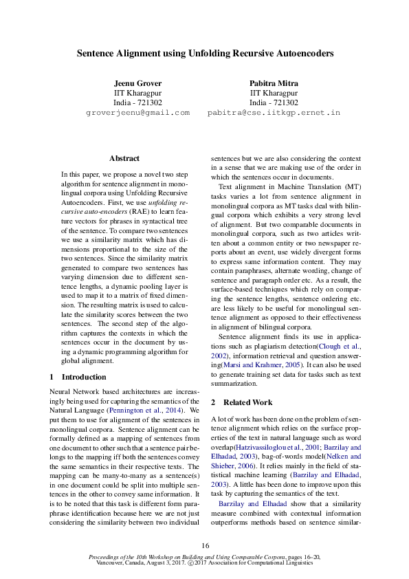 (PDF) Sentence Alignment using Unfolding Recursive Autoencoders