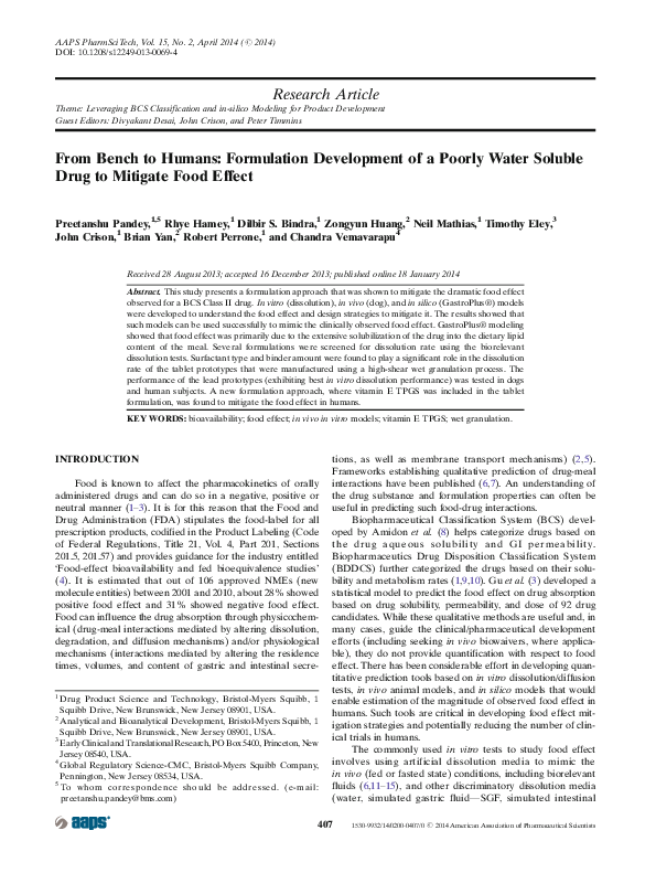(PDF) From Bench to Humans: Formulation Development of a Poorly Water ...