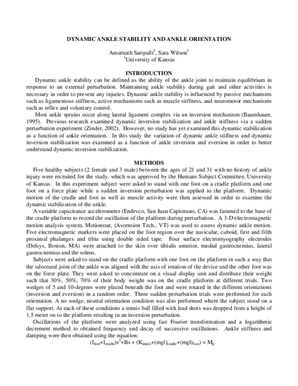 (PDF) Dynamic ankle stability and ankle orientation