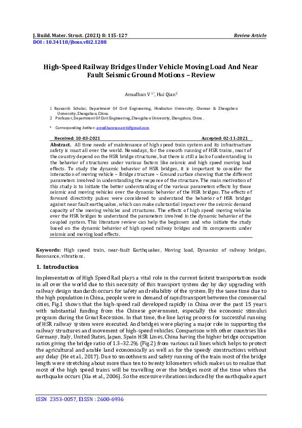 Pdf The High Speed Railway Bridges Under Vehicle Moving Load And Near Fault Seismic Ground