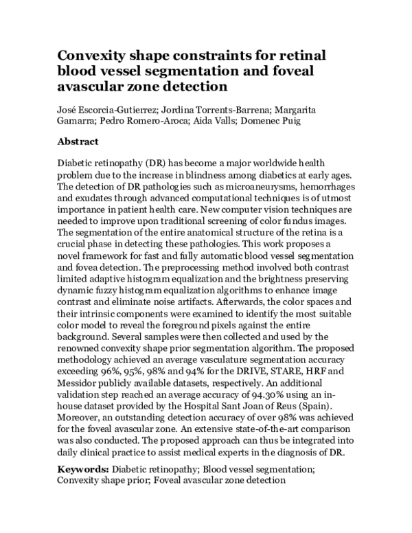 (PDF) Convexity shape constraints for retinal blood vessel segmentation and foveal avascular ...