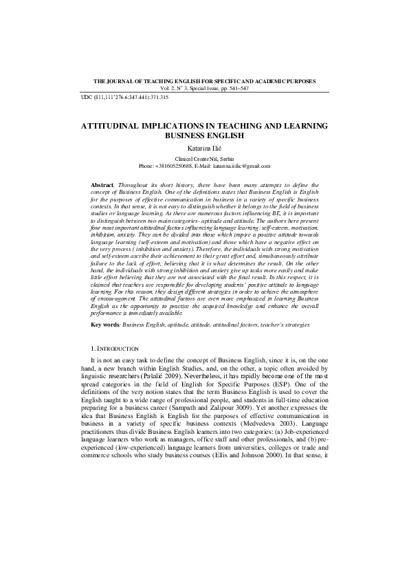 (PDF) Attitudinal Implications in Teaching and Learning Business English