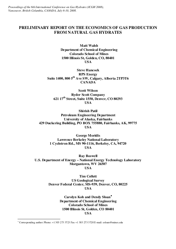 (PDF) Preliminary Report on the Economics of Gas Production from ...