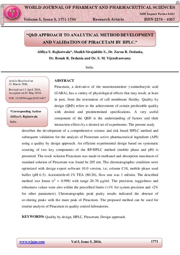 Pdf Qbd Approach To Analytical Method Development And Validation Of