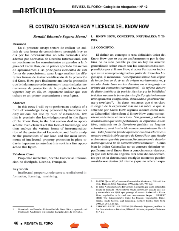 (PDF) El contrato de know how y licencia del Know how