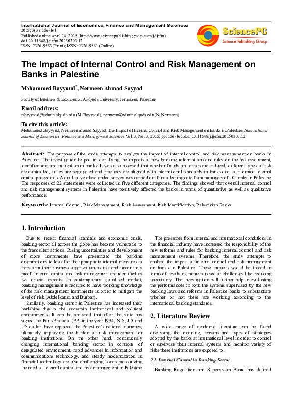 (PDF) The Impact of Internal Control and Risk Management on