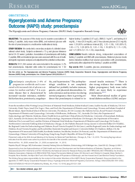 (PDF) Hyperglycemia and Adverse Pregnancy Outcome (HAPO) study ...