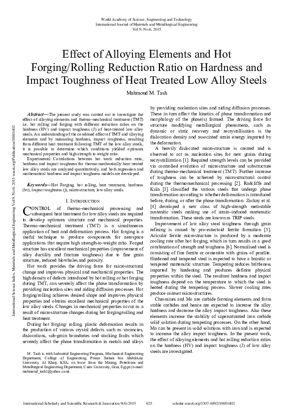 Pdf Effect Of Alloying Elements And Hot Forgingrolling Reduction