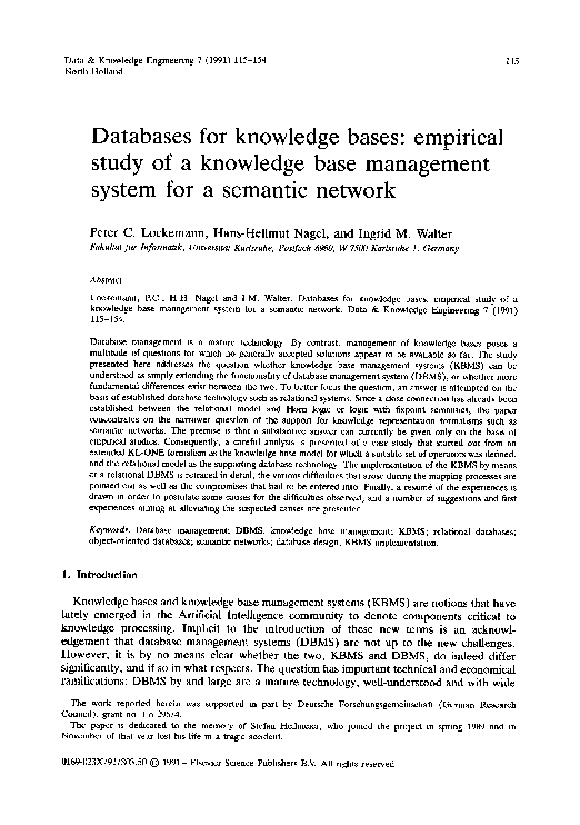 (PDF) Databases for knowledge bases: empirical study of a knowledge base management system for a ...