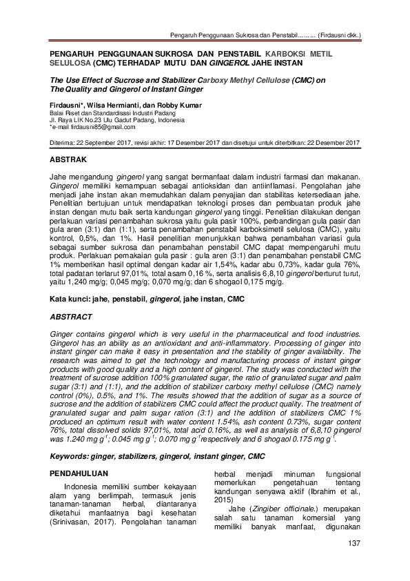 (PDF) Pengaruh Penggunaan Sukrosa dan Penstabil Karboksi Metil Selulosa ...