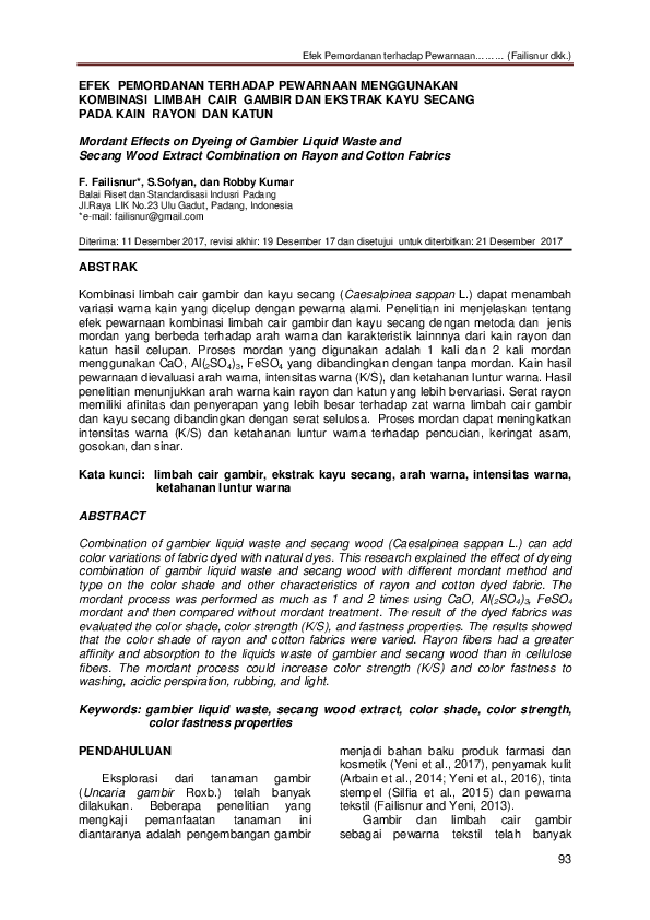 (PDF) Efek Pemordanan terhadap Pewarnaan Menggunakan Kombinasi Limbah ...