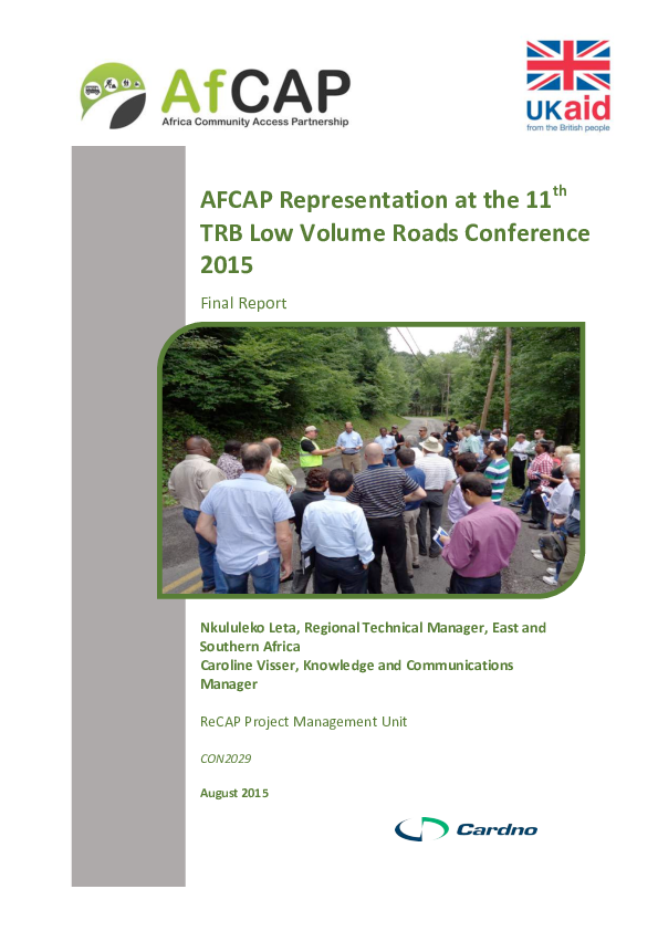 (PDF) AFCAP Representation at the 11 th TRB Low Volume Roads Conference