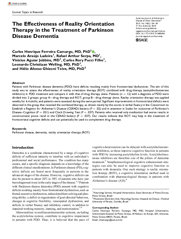 (PDF) The Effectiveness of Reality Orientation Therapy in the Treatment ...