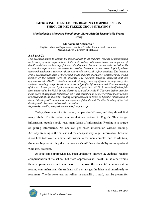 (PDF) Improving the Students Reading Comprehension Through MIX Freeze ...