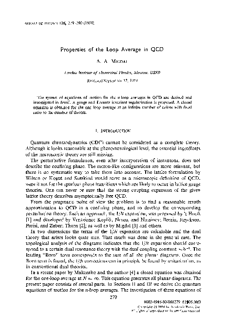 (PDF) Properties of the loop average in QCD