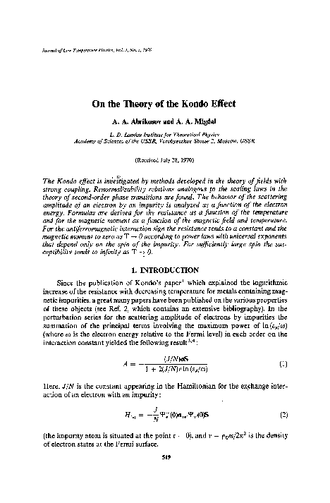 (PDF) On the theory of the Kondo effect